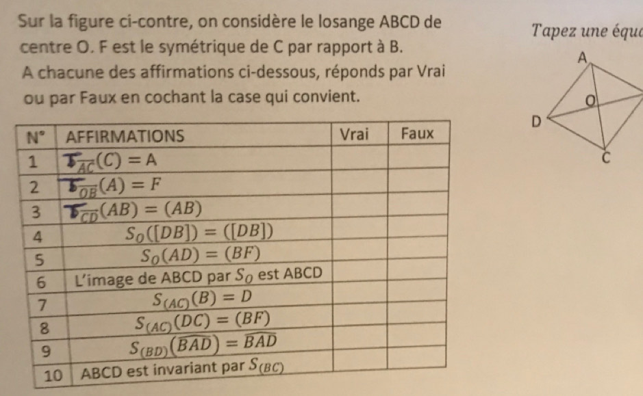 Gelöst:Sur la figure ci-contre, on considère le losange ABCD de Tapez ...