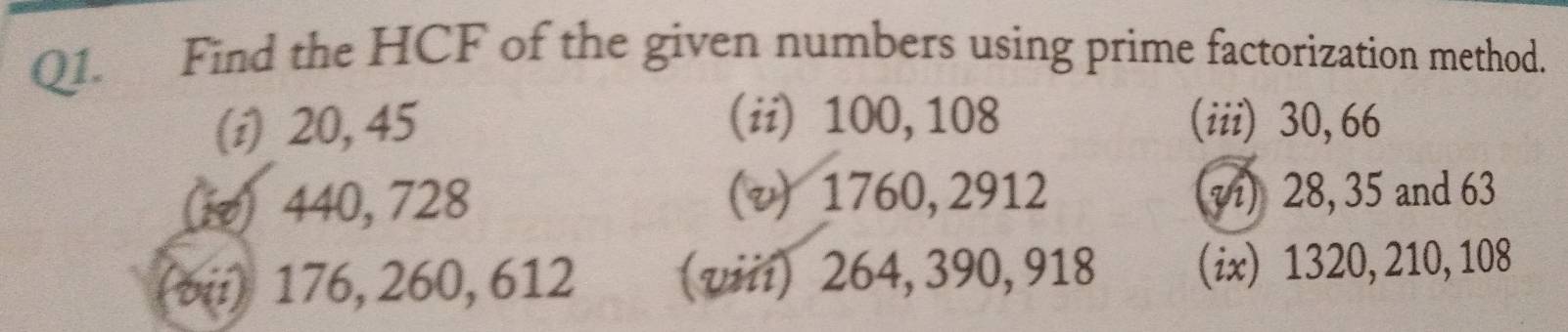 Solved: Find the HCF of the given numbers using prime factorization ...