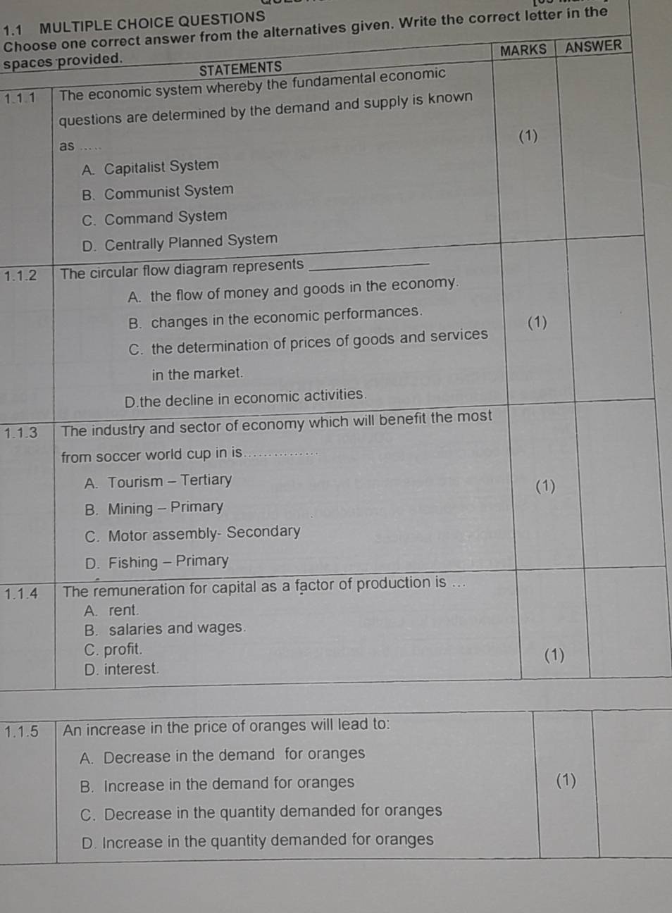 Solved: 1.1 MULTIPLE CHOICE QUESTIONS Choo answer from the alternatives ...