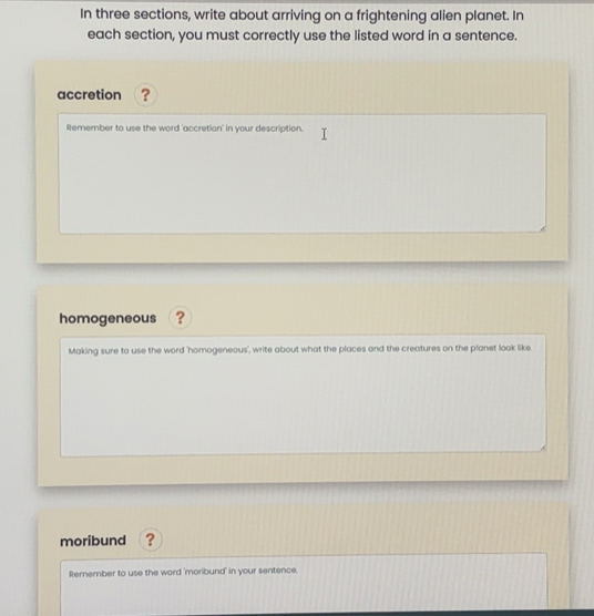 Solved: In three sections, write about arriving on a frightening alien ...