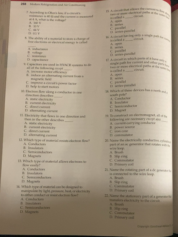 Solved: 288 Modern Refrigeration and Air Conditioning 15. A circuit that allows the current to ...