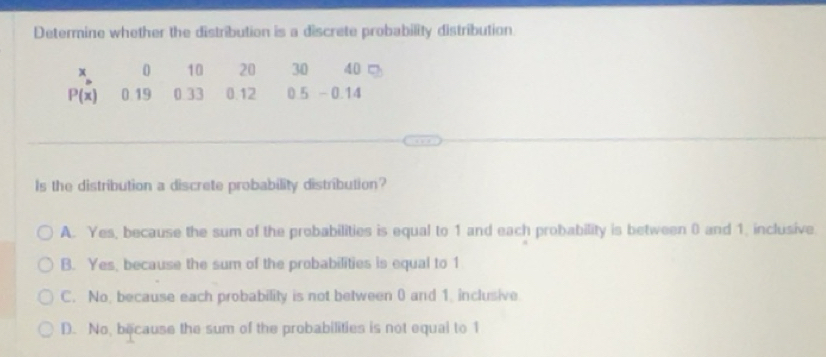 Solved: Determine whether the distribution is a discrete probability ...