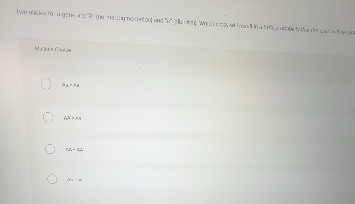 Solved: Two alleles for a gene are "A" (normal pigmentation) and "a ...