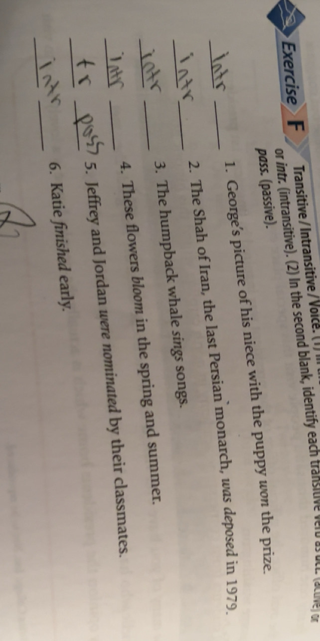 Solved: Transitive / Intransitive / Voice. ( 1) II or intr ...
