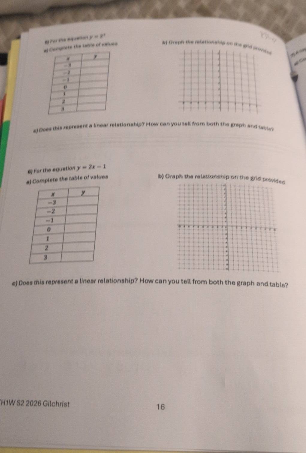 Solved: # For the equation y=2^x ets the table of values b) Greph the ...