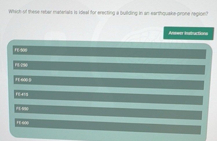 Solved: Which of these rebar materials is ideal for erecting a building ...