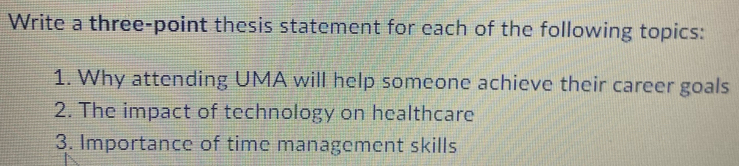 Solved: Write a three-point thesis statement for each of the following ...