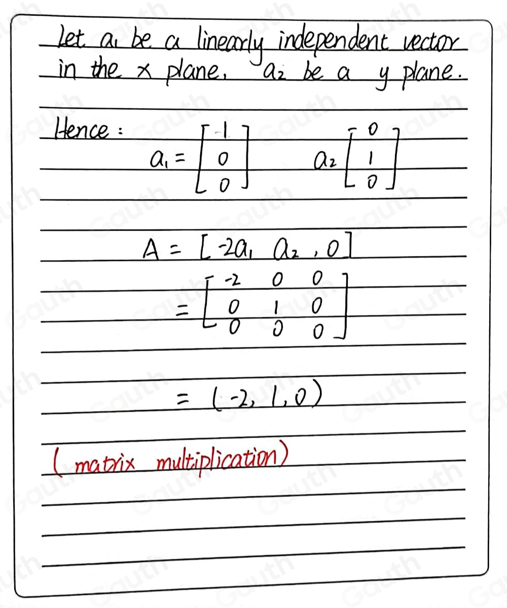 Solved: Use matrix multiplication to find the orthogonal projection of (-2,3,3) on the xy-plane ...