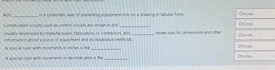 Solved: A(n) _is a systematic way of presenting equipment lists on a ...