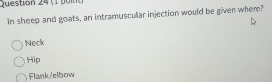 Solved: In sheep and goats, an intramuscular injection would be given ...