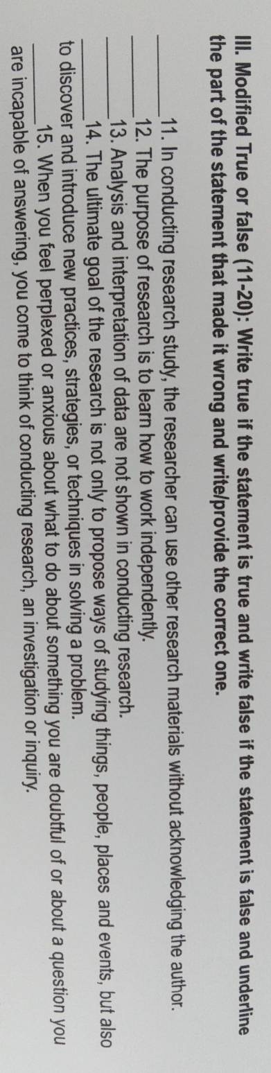 Solved: Modified True or false (11-20): Write true if the statement is ...
