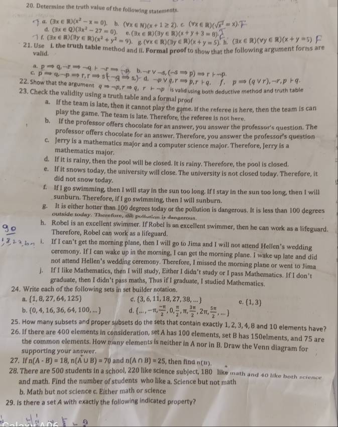 Gelöst:Determine the truth value of the following statements. a ...