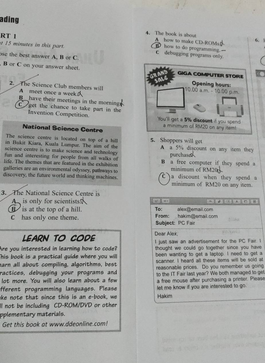 Selesai:ading RT 1 4. The book is about A how to make CD-ROMs 6. B how to do programming. t 15 mi