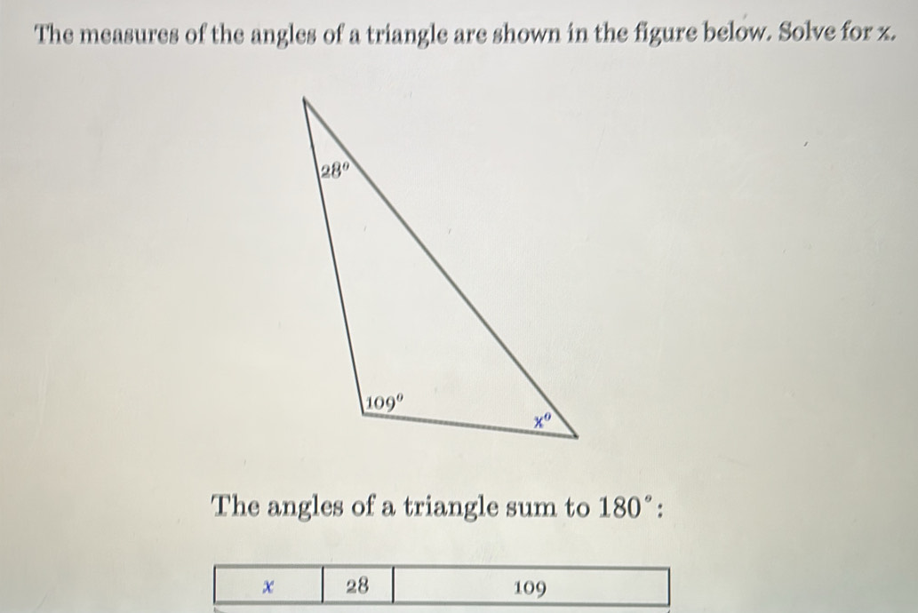 Solved: The measures of the angles of a triangle are shown in the ...