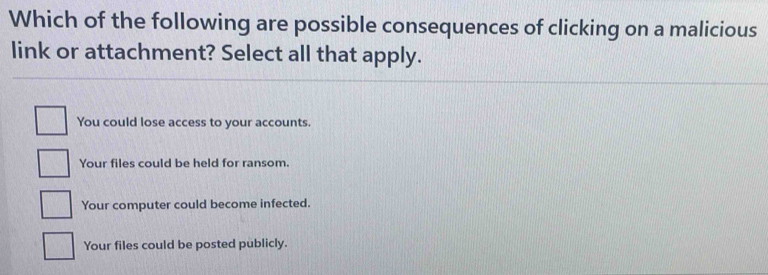 Solved: Which of the following are possible consequences of clicking on ...