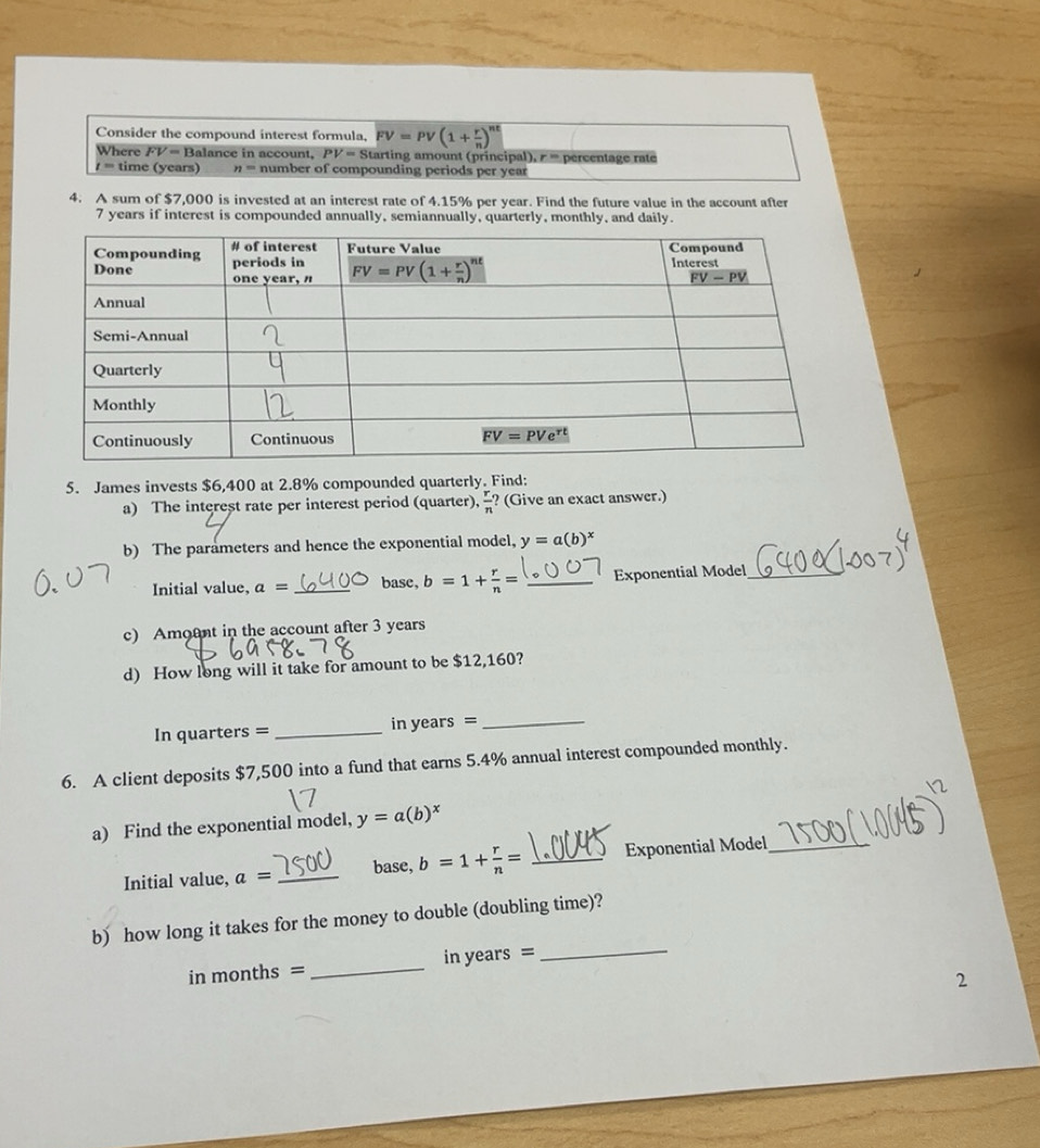 Solved: Consider the compound interest formula, FV=PV(1+ r/n )^nt Where ...