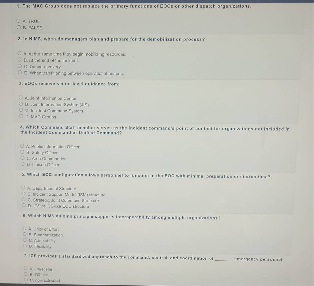 Solved: The MAC Group does not replace the primary functions of EOCs or ...