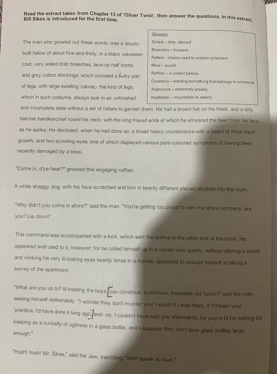 Solved: Read the extract taken from Chapter 13 of ‘Oliver Twist’, then ...