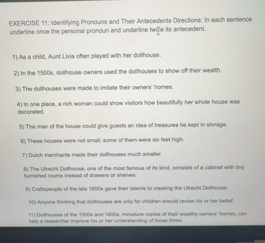 Solved: Identifying Pronouns and Their Antecedents Directions: In each ...