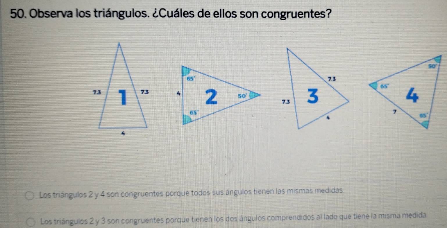 Resuelto:Observa los triángulos. ¿Cuáles de ellos son congruentes? Los ...