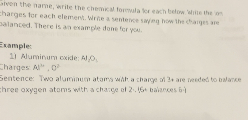 Solved: Siven the name, write the chemical formula for each below ...