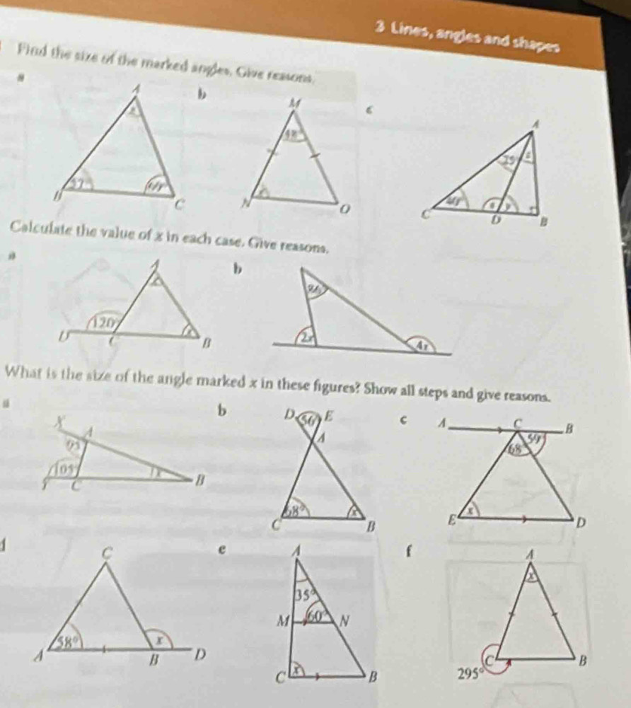 Solved: Lines, angles and shapes Find the size of the marked angles ...