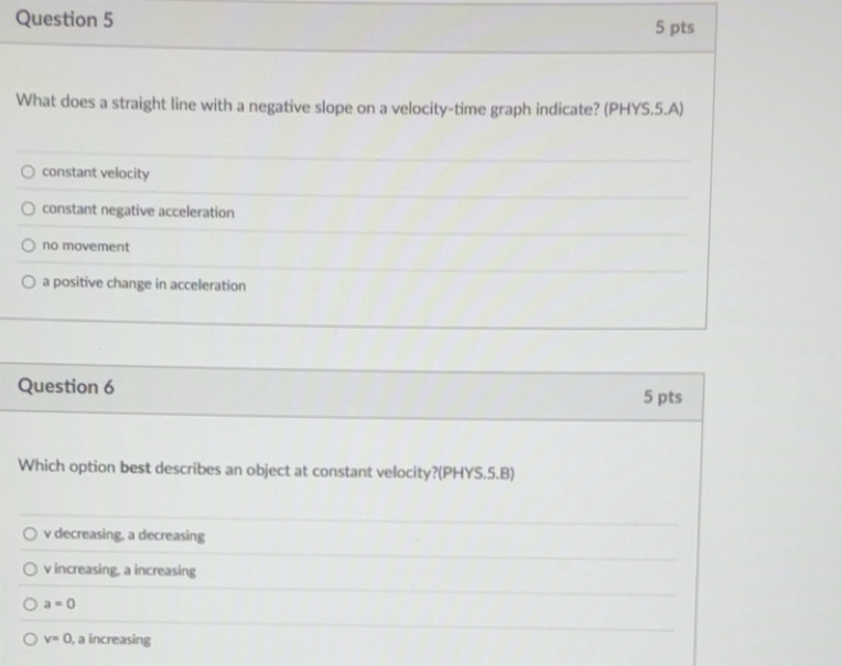 Solved: What does a straight line with a negative slope on a velocity ...