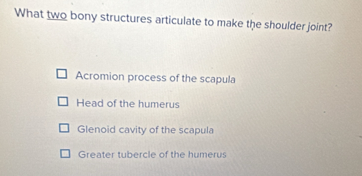 Solved: What two bony structures articulate to make the shoulder joint ...