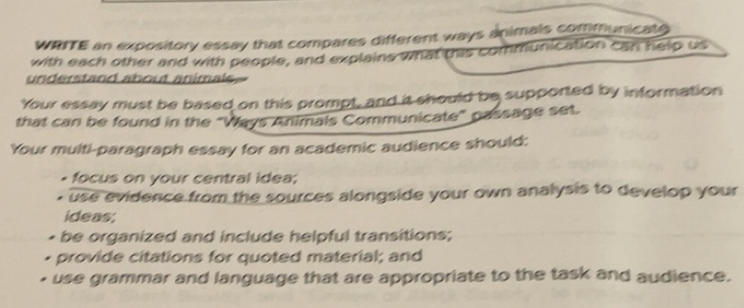 Solved: WRITE an expository essay that compares different ways animals ...