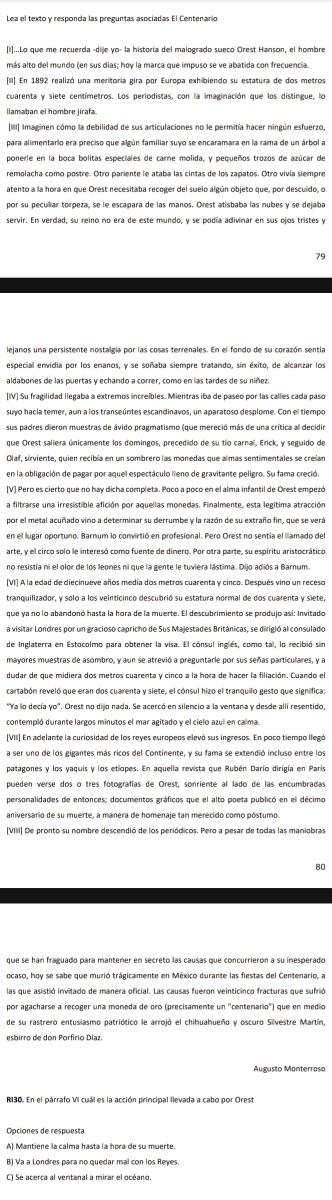 Resuelto:Lea el texto y responda las preguntas asociadas El Centenario ...
