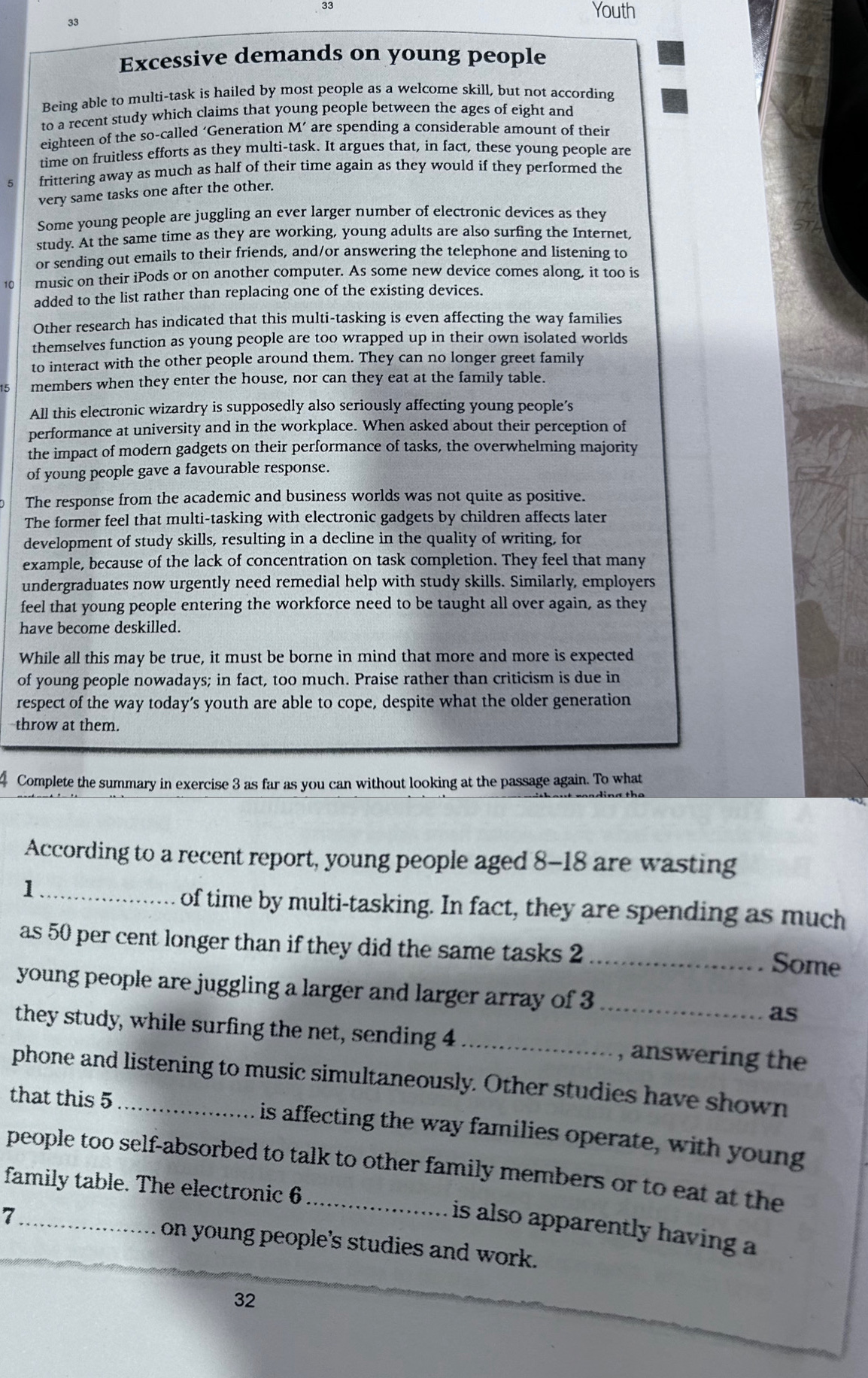 Giải quyết:Youth 33 Excessive demands on young people Being able to ...