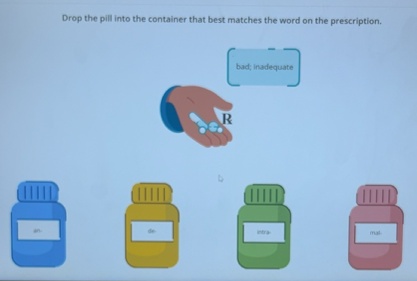 Solved: Drop the pill into the container that best matches the word on ...