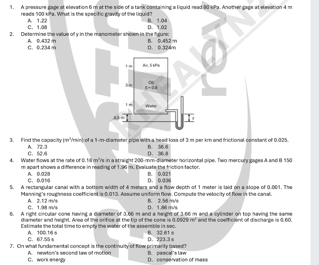 Solved: A pressure gage at elevation 6 m at the side of a tank ...