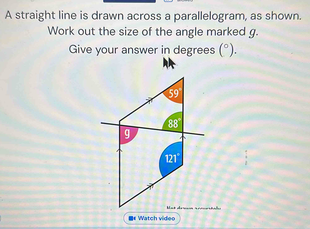 Solved: A straight line is drawn across a parallelogram, as shown. Work out the size of the ...