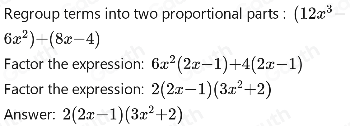 Solved: Lucas and Erick are factoring the polynomial 12x^3-6x^2+8x-4. Lucas groups the ...