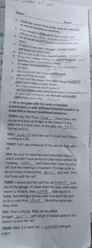 Resuelto:Name: Room: 1. Circle the correct form of the verbs to make ...