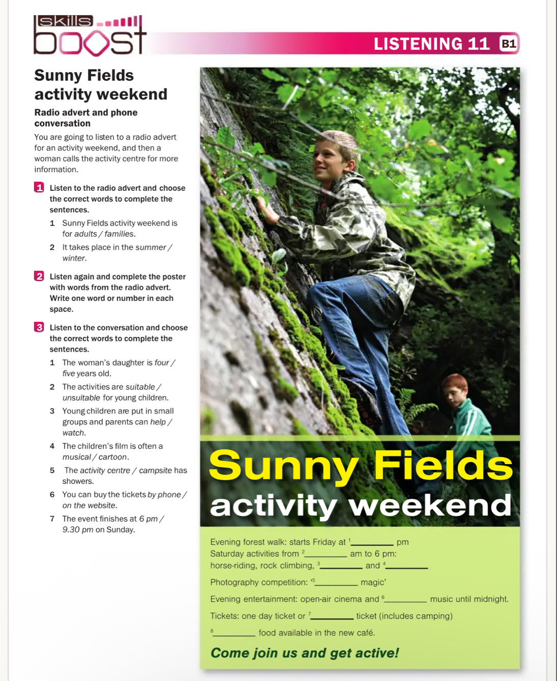 Resuelto:sKIs ..... boost LISTENING 11 1 Sunny Fields activity weekend ...