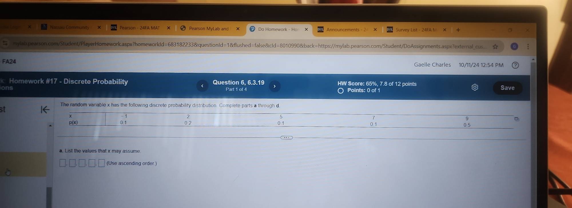 Solved: Nassau Community Pearson - 24FA MAT Pearson MyLab and Do ...