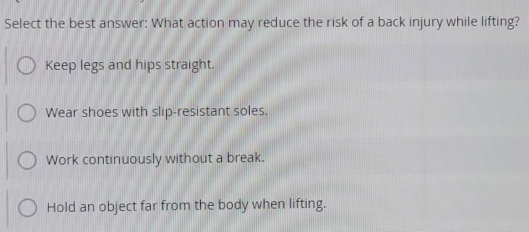 Solved: Select the best answer: What action may reduce the risk of a ...