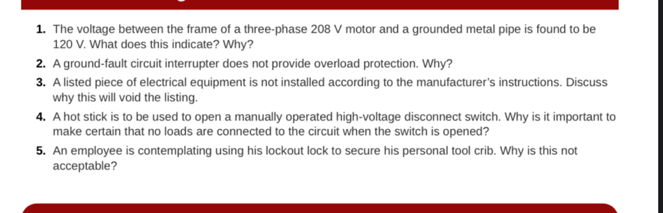 Solved: The voltage between the frame of a three-phase 208 V motor and ...