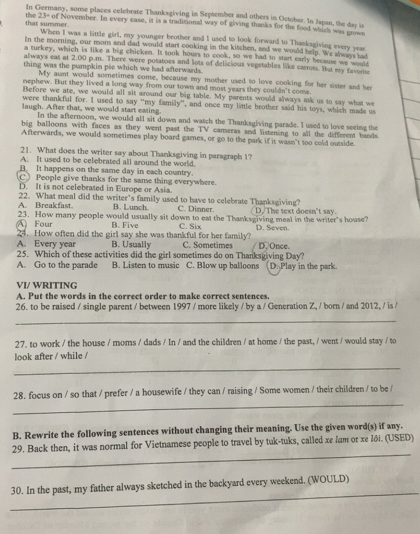 Giải quyết:In Germany, some places celebrate Thanksgiving in September ...