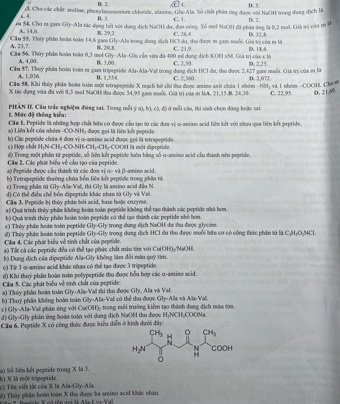 Giải quyết:B. 2. C. 4. D. 3. 03. Cho các chất: aniline, phenylammonium ...