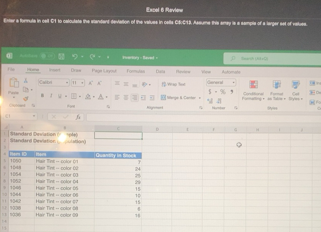Solved: Excel 6 Review Enter a formula in cell C1 to calculate the ...
