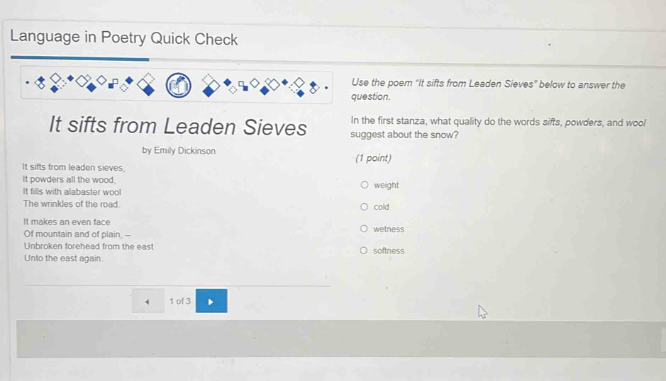 Solved: Language in Poetry Quick Check Use the poem “It sifts from ...