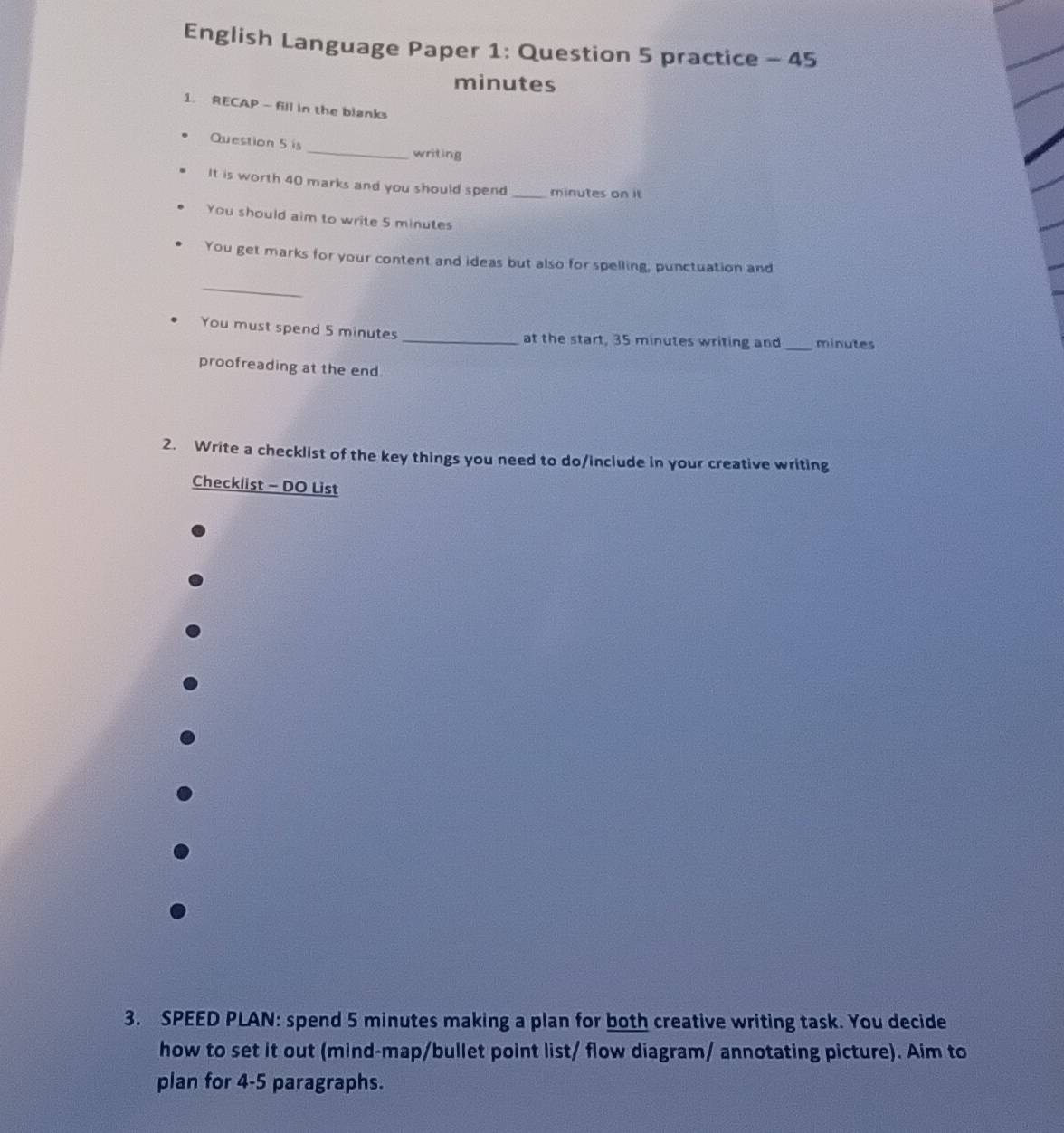 Solved: English Language Paper 1: Question 5 practice - 45 minutes 1 ...