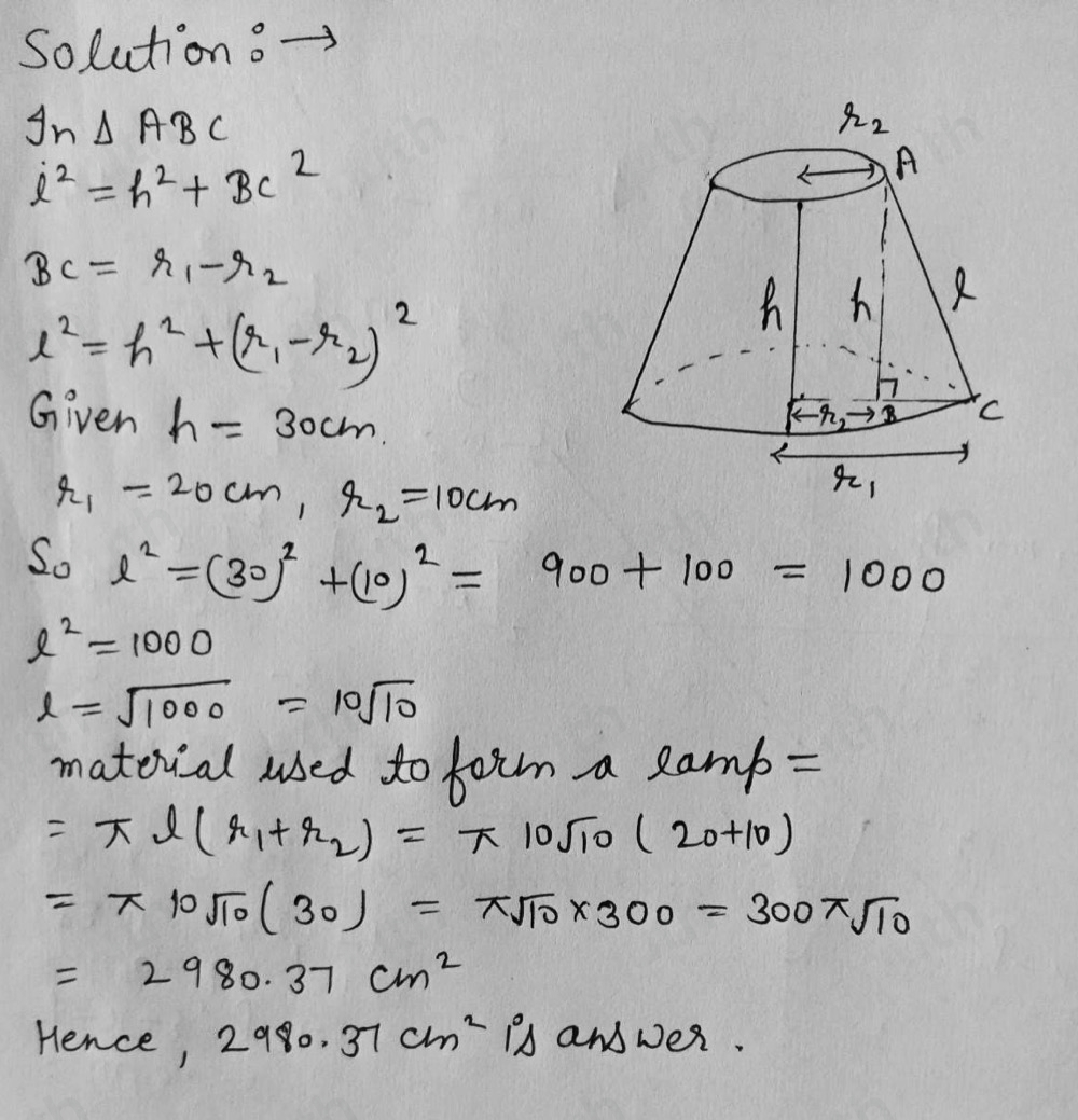 Solved: Linda wants to make a lamp shade. She first makes a cone with ...