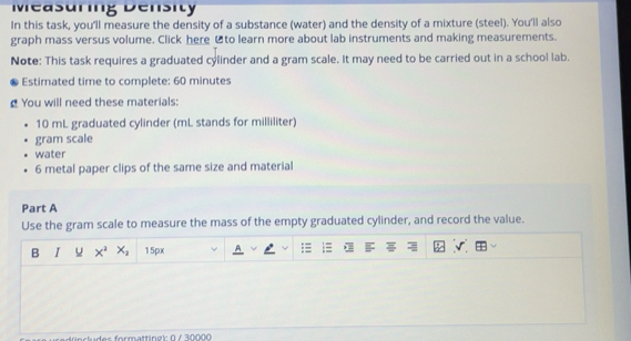 Solved: easuring Density In this task, you'll measure the density of a ...
