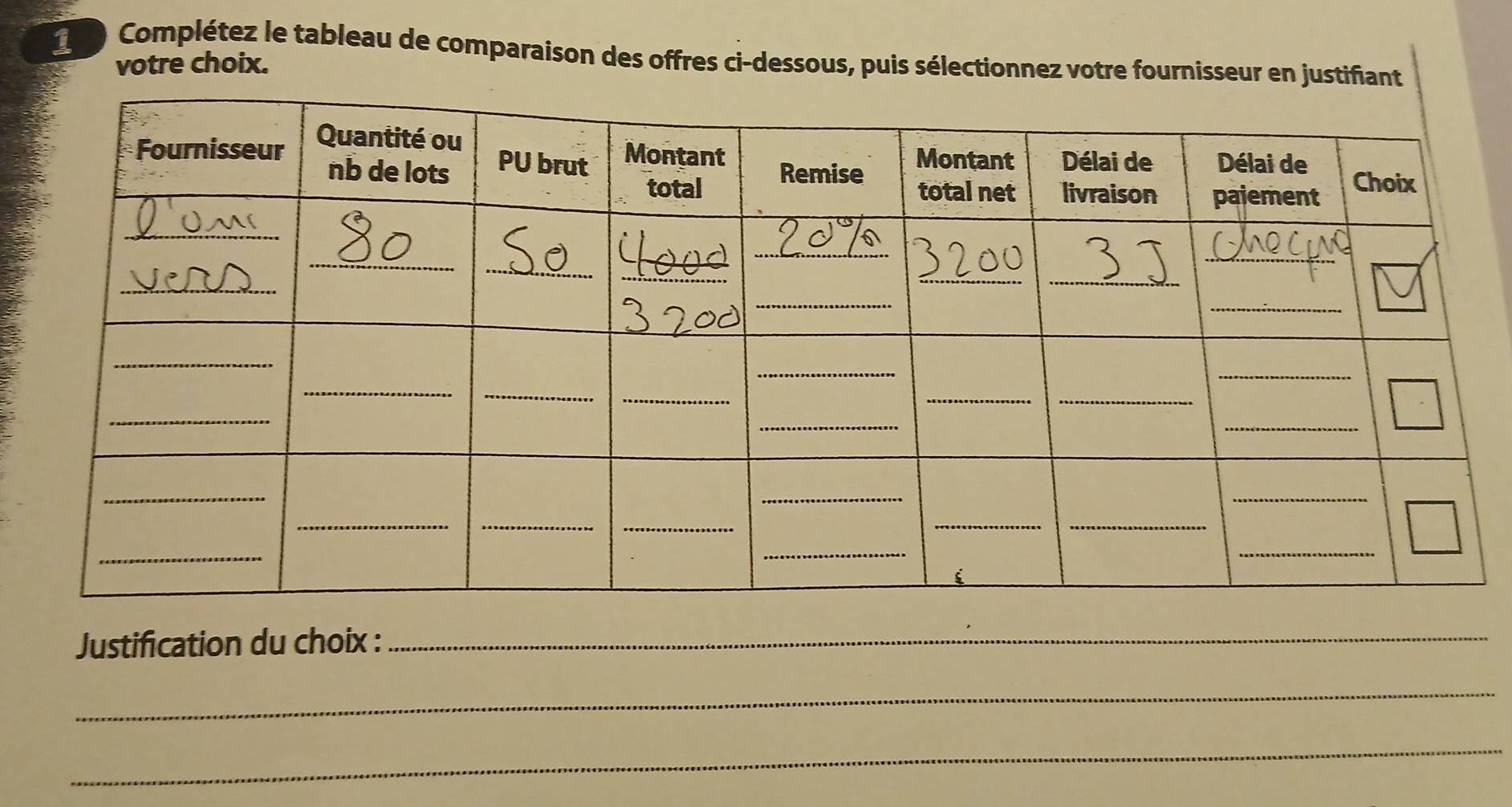 Résolu :Complétez le tableau de comparaison des offres ci-dessous, puis ...