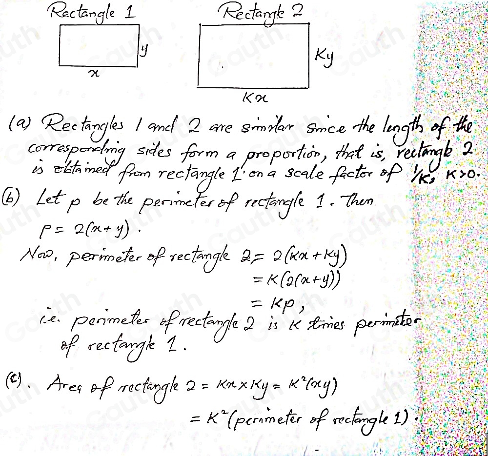 Solved: Rectangle 1 has length x and width y. Rectangle 2 is made by multiplying each dimension ...