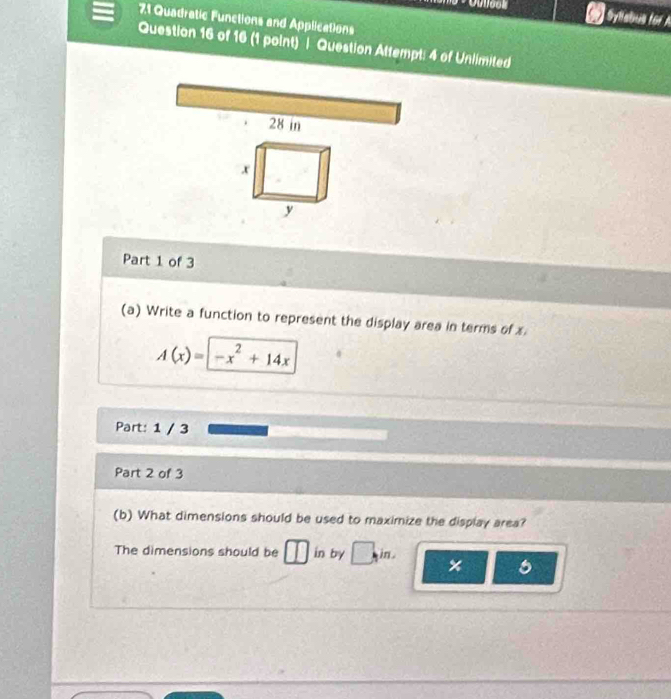 Solved: a Sylabus fo 71 Quadratic Functions and Applications Question ...
